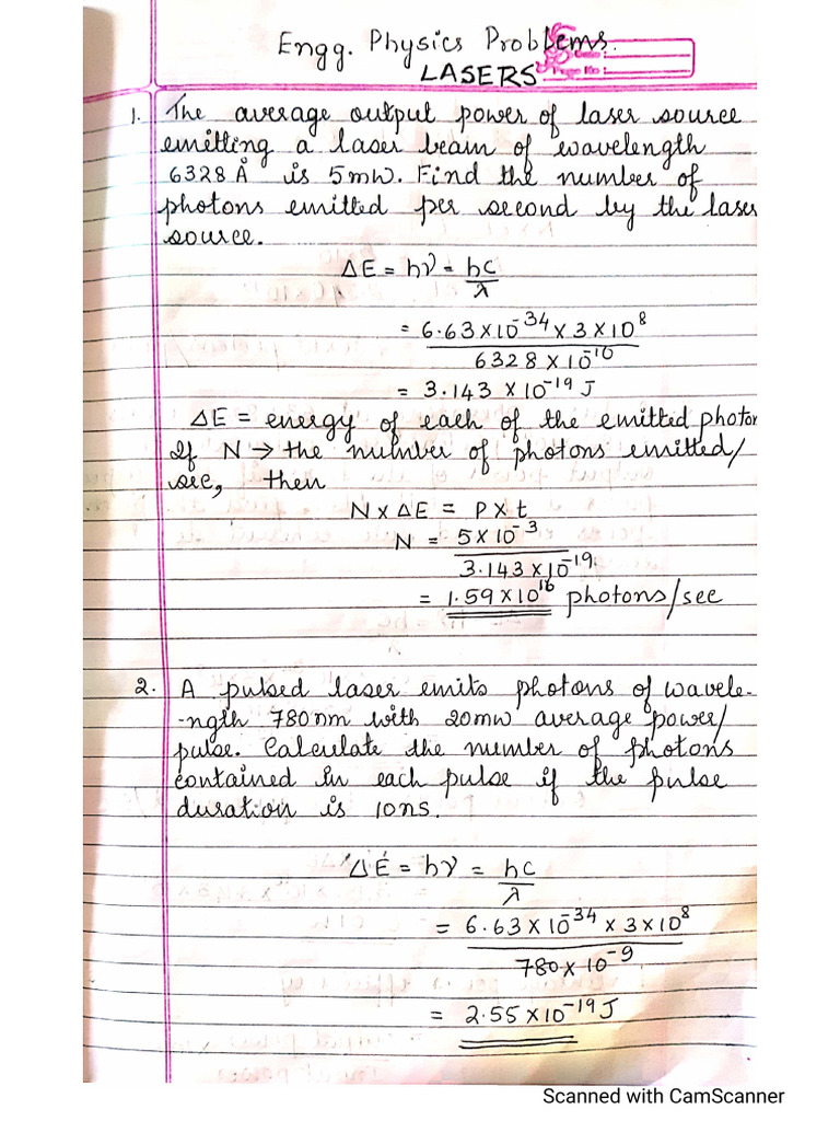 Laser and Optical Fiber Problems | PDF