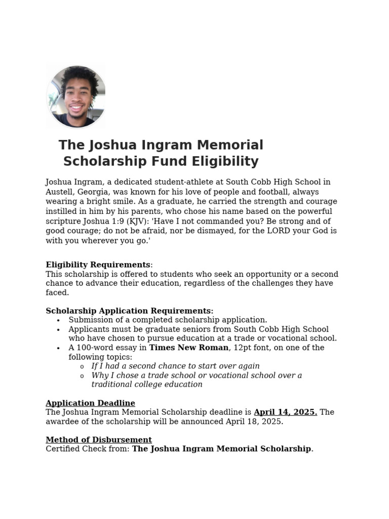 Joshua Ingram Scholarship Eligibility Guide | PDF