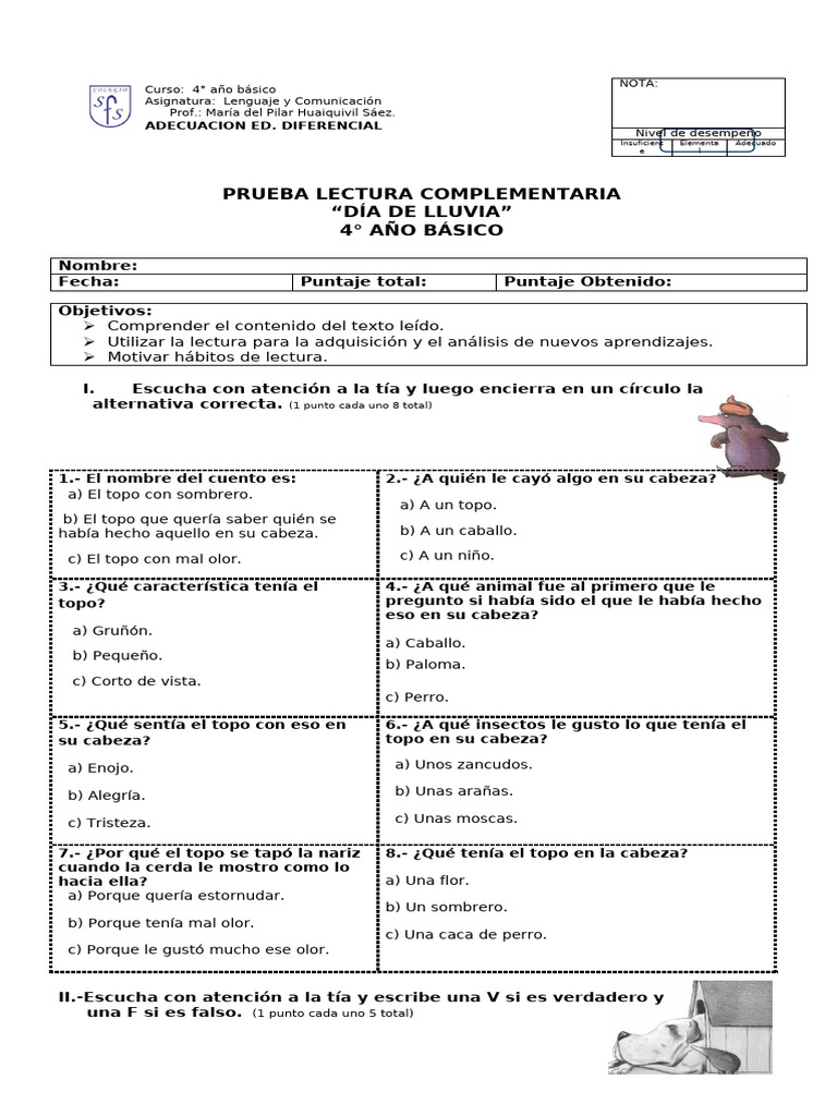 Prueba Plan Lector - El Topo Que Quería Saber.... | PDF