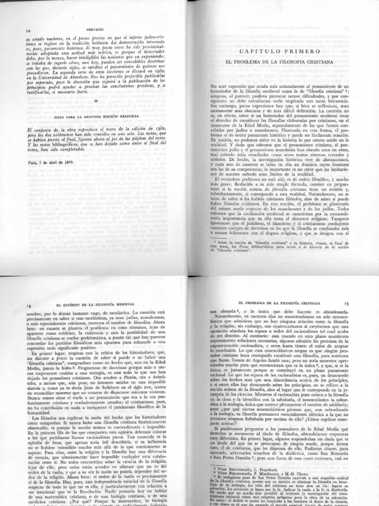 Gilson, Etienne - CapÃ Tulo Primero en El Espiritu de La Filosofia Medieval (Madrid, Rialp, 1981 ...