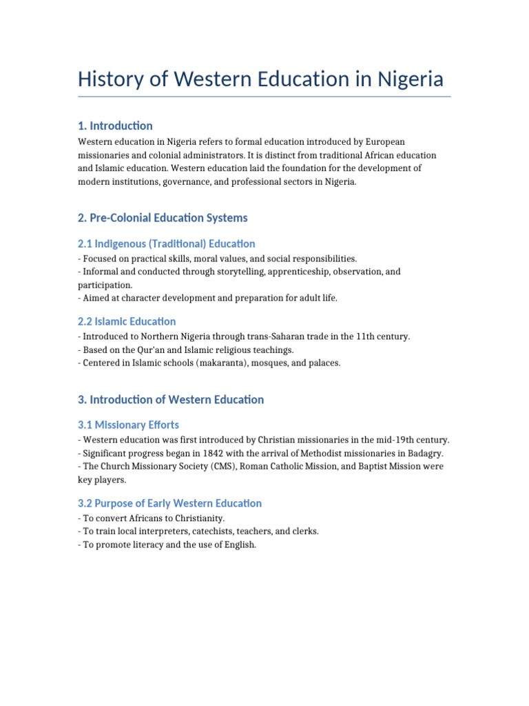 History of Western Education in Nigeria | PDF | Missionary | Schools