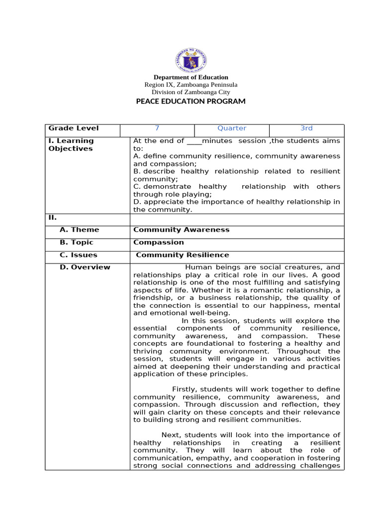 Peace Ed Modules Catch Up Resilience Q3 Olivera | PDF | Psychological ...