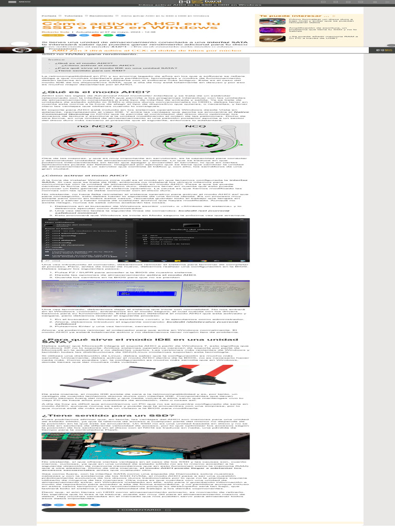 AHCI en SSD o HDD - Tutorial para Activarlo en Windows | PDF | Unidad de estado sólido | Disco duro