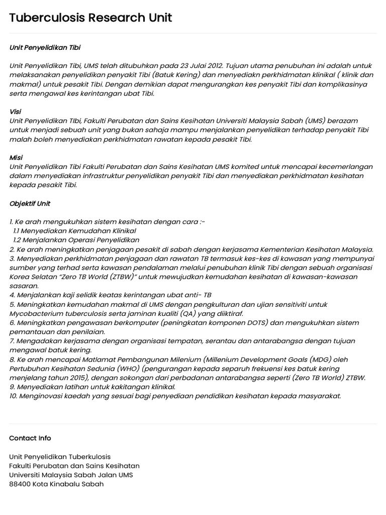 UMS Official Website - Tuberculosis Research Unit | PDF