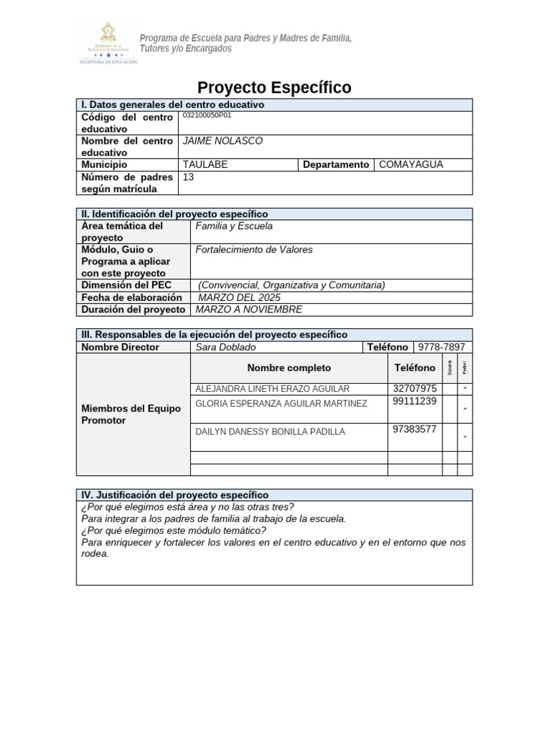 formato_proyecto_especifico_centro sarita jaime nolasco 2025 | PDF | Aprendizaje