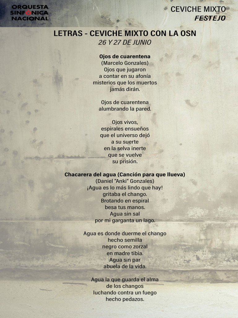 Letras de Ceviche Mixto: Poesía y Agua | PDF