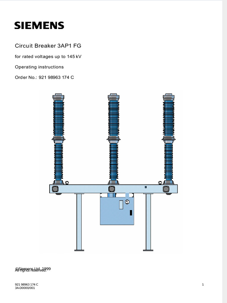 Circuit Breaker 3AP1 FG: For Rated Volt Ages Up To 145 KV Operating ...