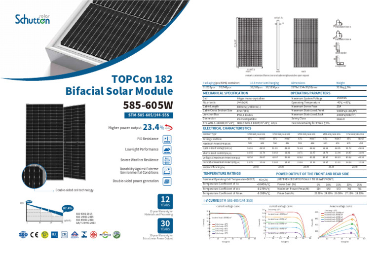 TOPCon Bifacial STM-585-605 144-S5S 2278x1134x35 | PDF | Solar Panel ...