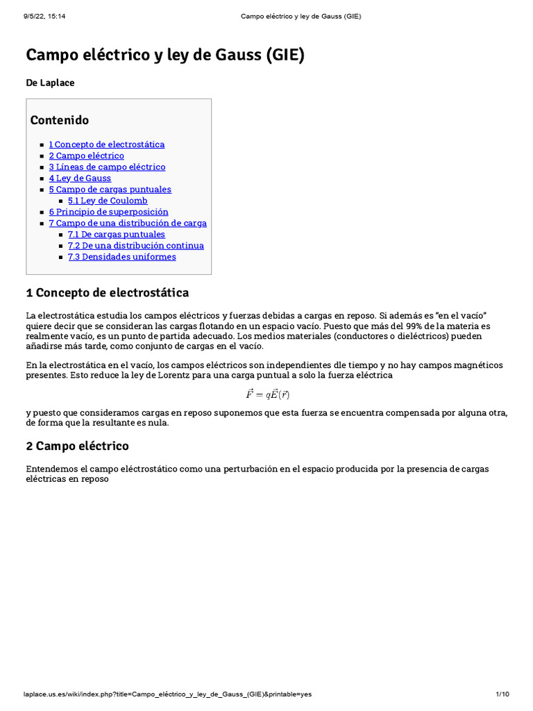 Campo Eléctrico y Ley de Gauss | PDF | Flujo | Fuerza