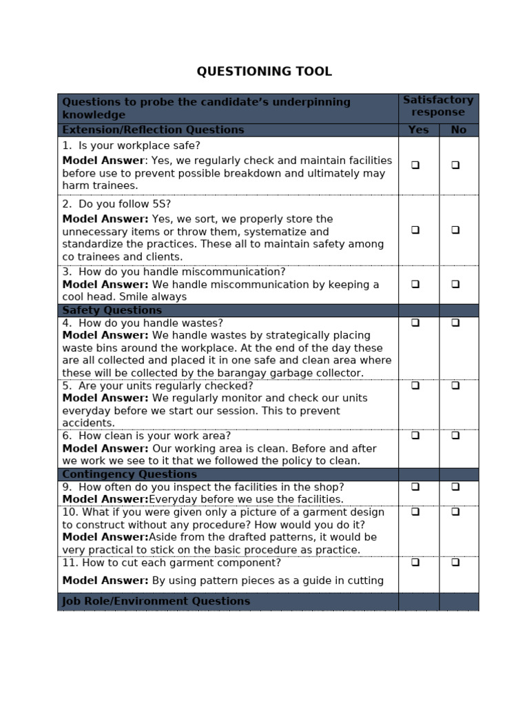 8PTS Questioning Tool With Model Answers Not Yet Inserted | PDF