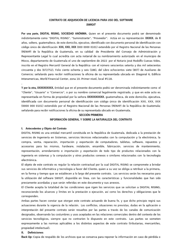 Contrato Software Digital Rising | PDF | Las compras en línea | Software