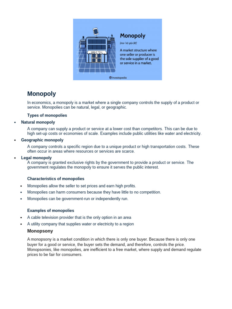 Types and Examples of Monopolies | PDF | Price Discrimination | Monopoly
