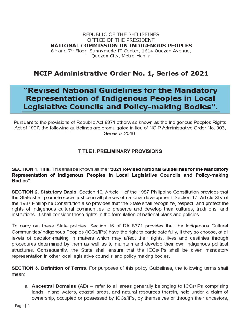NCIP Guidelines for Indigenous Representation | PDF | International ...