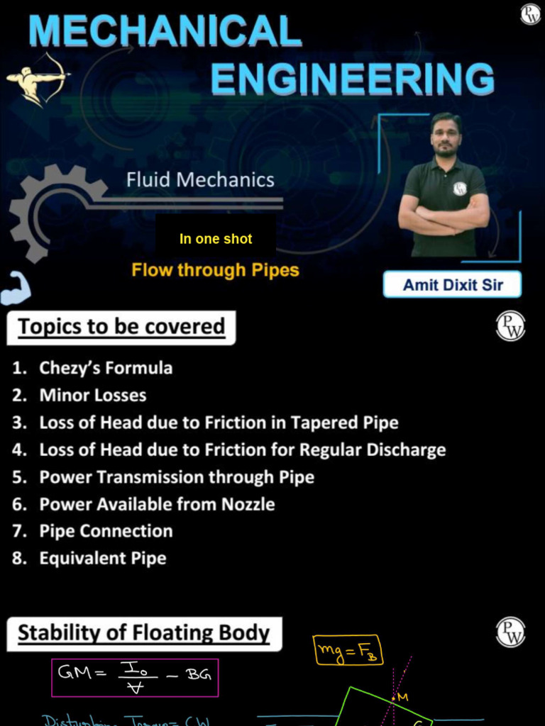 Flow Through Pipes - Class Notes | PDF