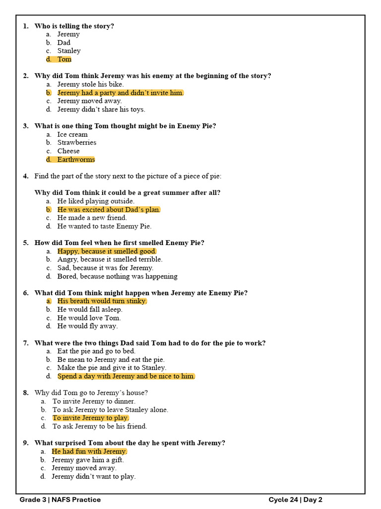 English NAFS Practice Day 2 (Answer Key) | PDF