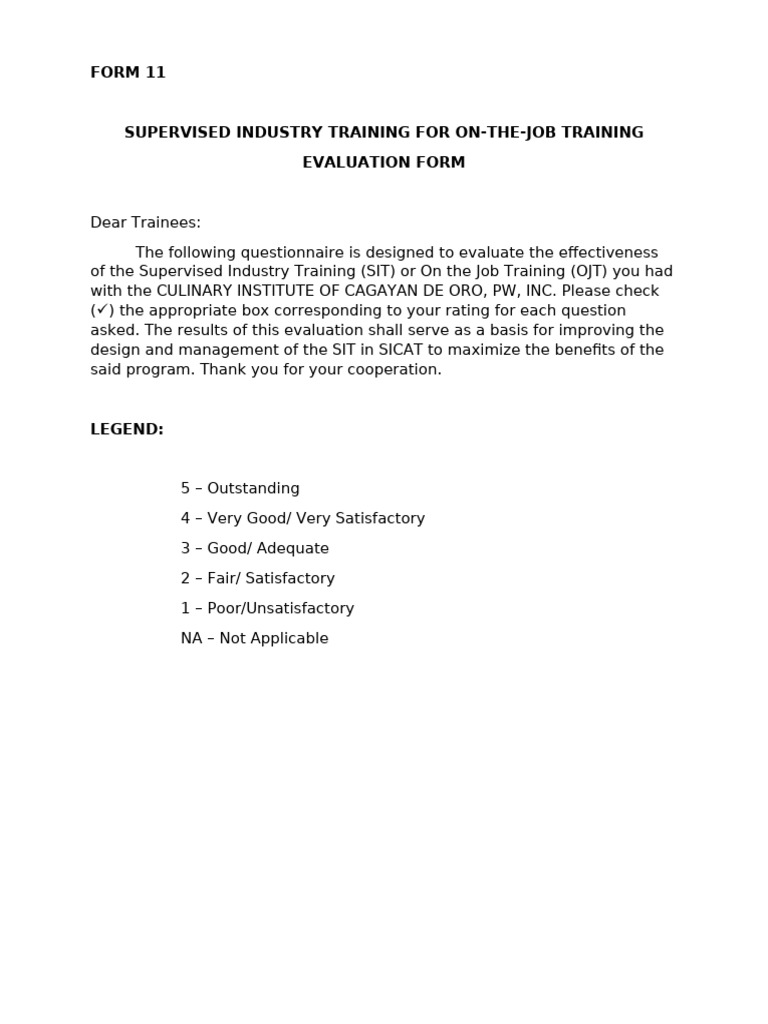 FORM 11 Supervised Industry Training For OJT | PDF