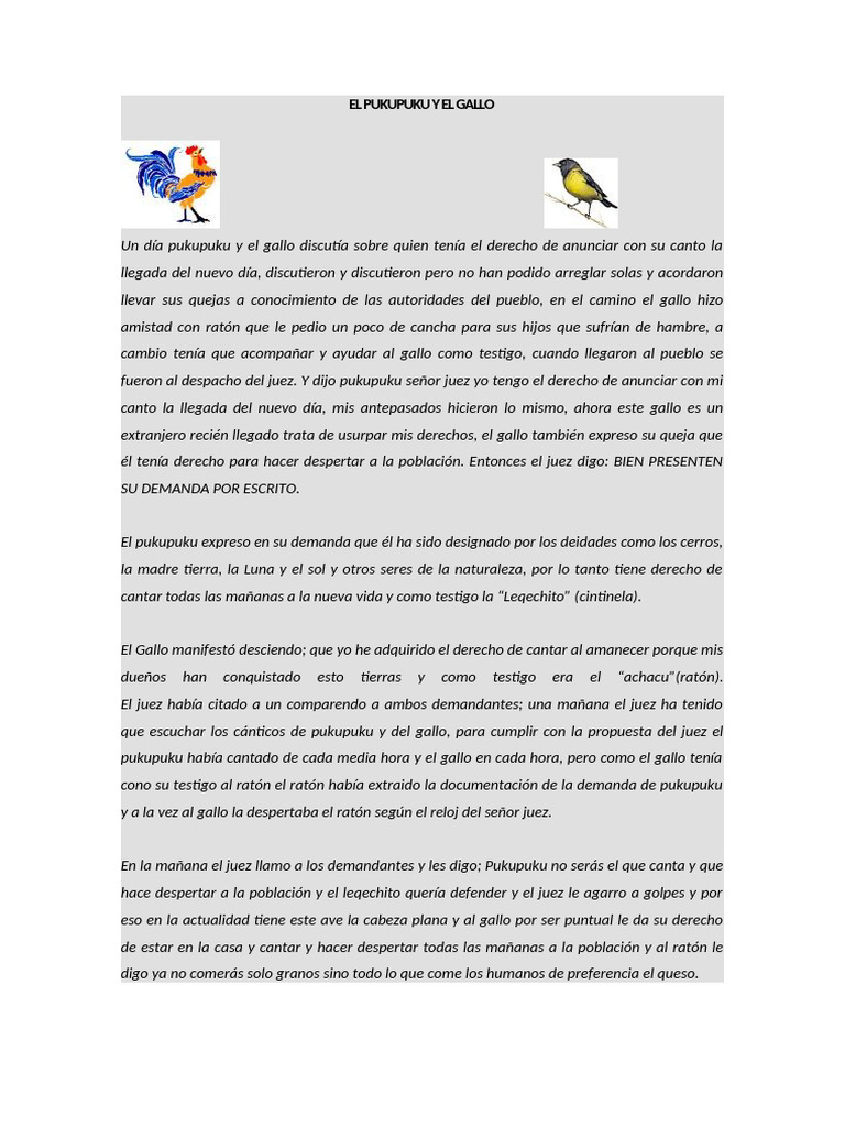 EL PUKUPUKU Y EL GALLO | PDF