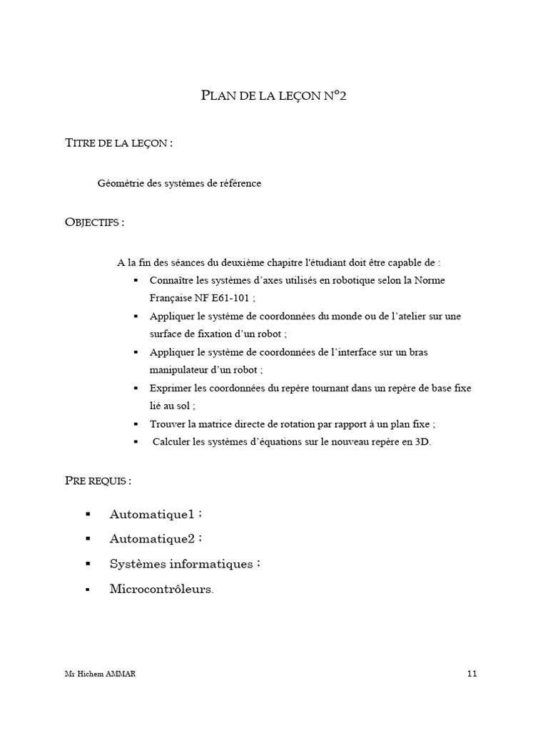 Géométrie des systèmes de référence en robotique | PDF | Coordonnées ...