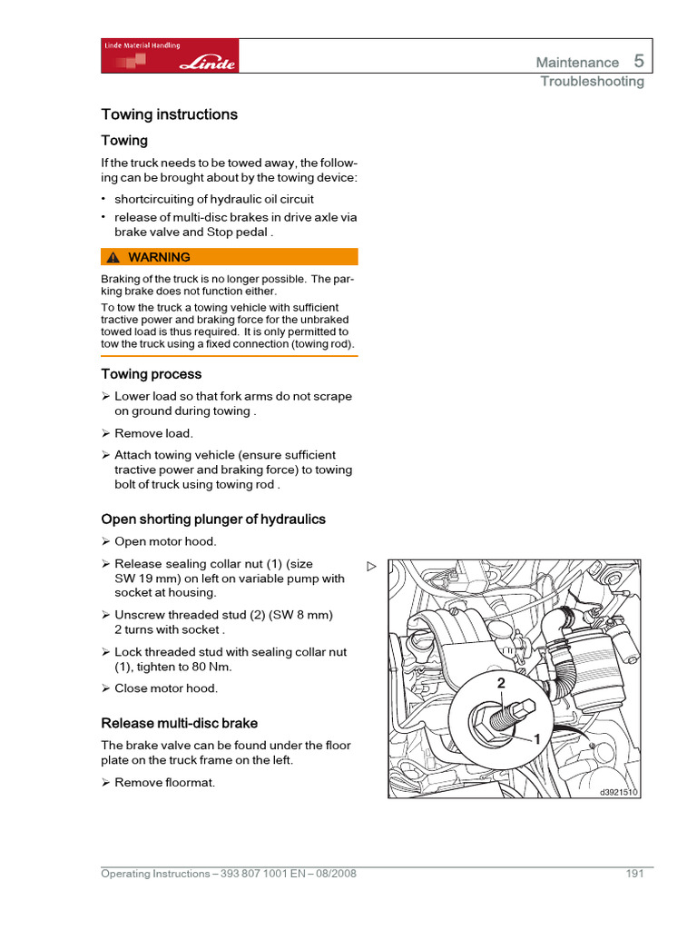 Linde Forklift Towing Instructions | PDF | Brake | Truck