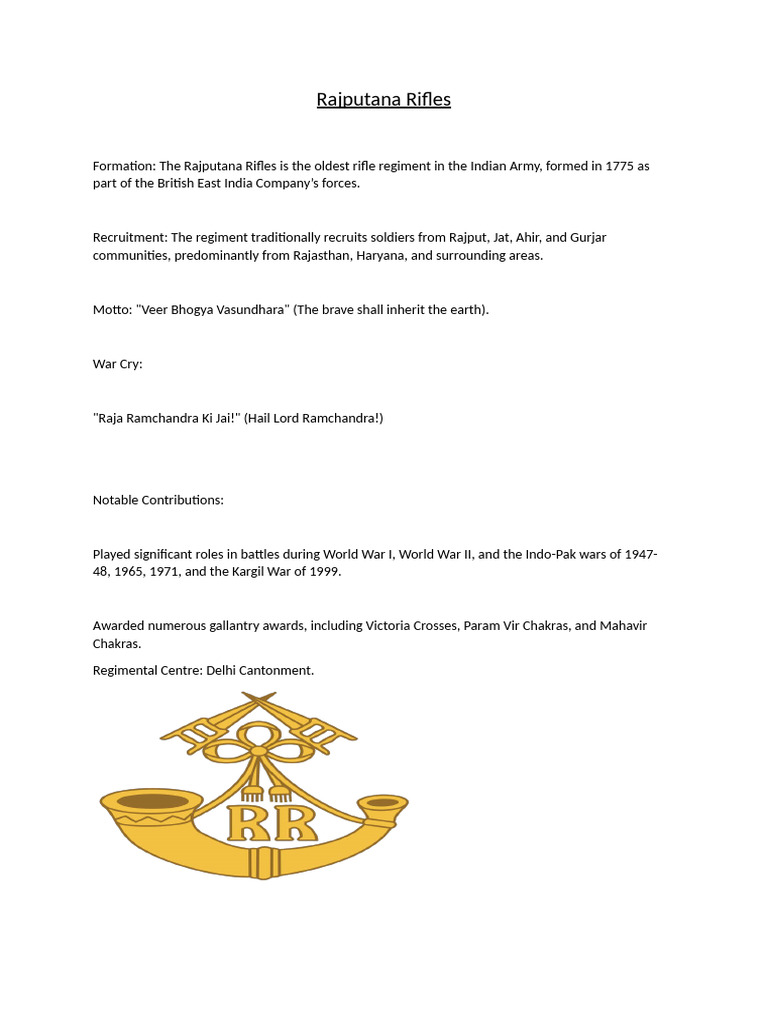 Rajputana Rifles: Legacy and Valor | PDF