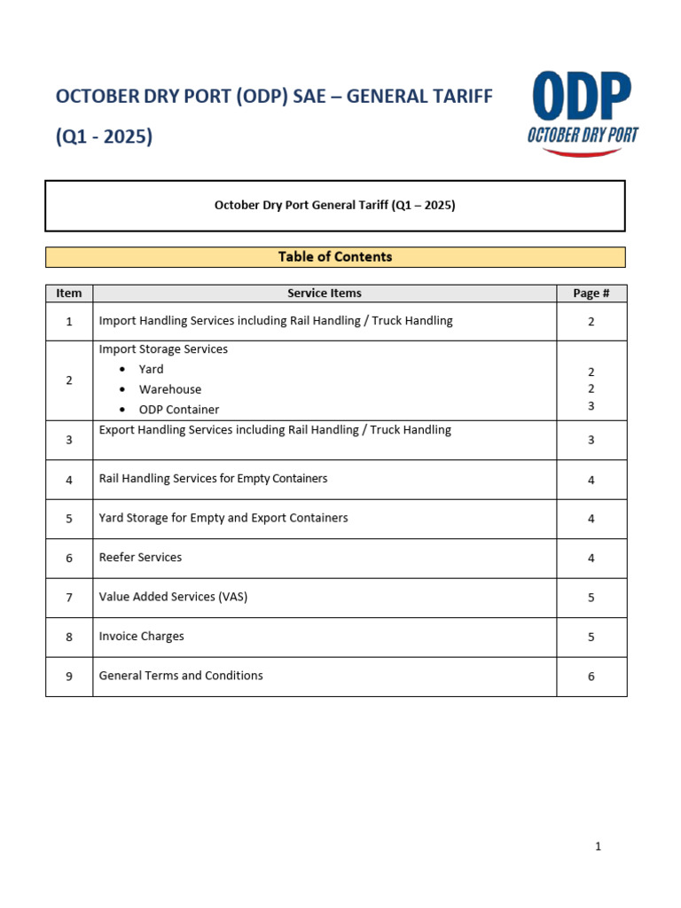 GENERAL TARIFF - OCTOBER DRY PORT - Q1 2025 - Petromix | PDF | Cargo ...