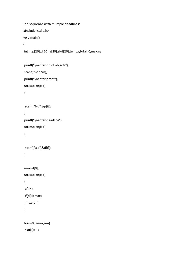 Job Sequence With Multiple Deadlines | PDF