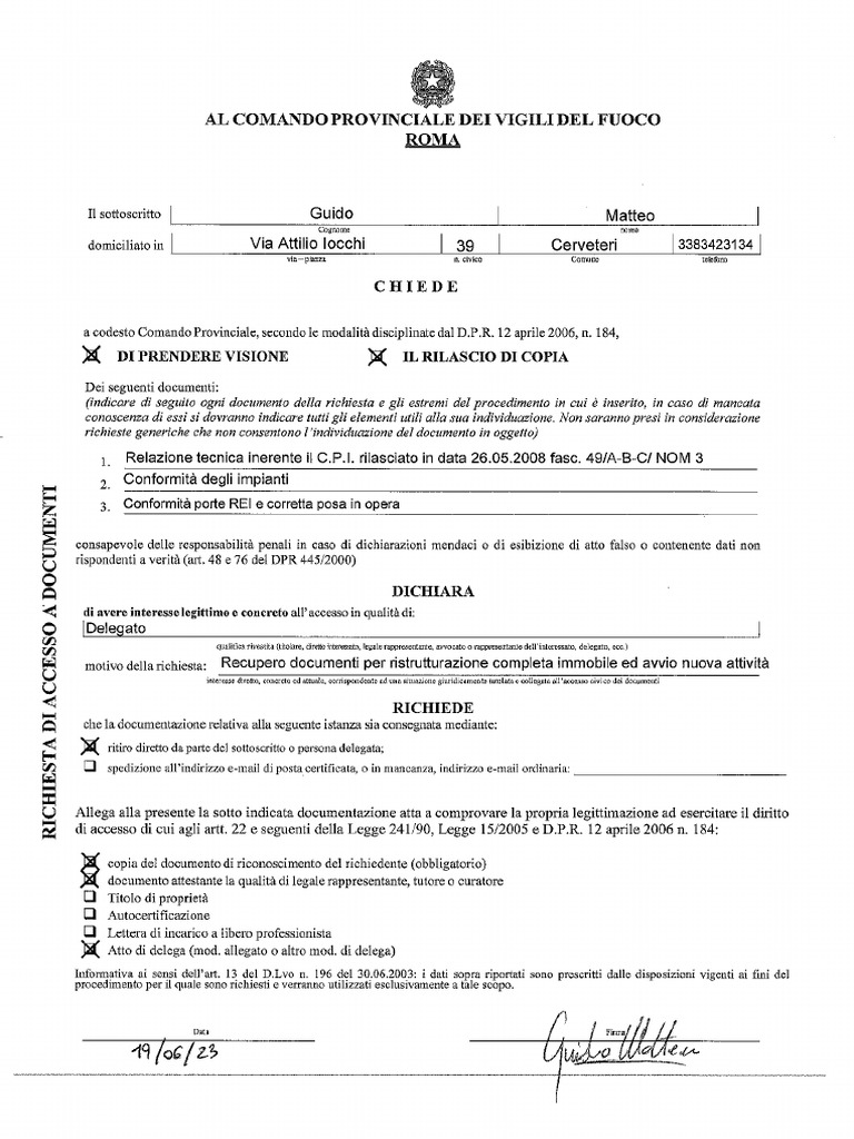 Modulo Richiesta Accesso Atti | PDF