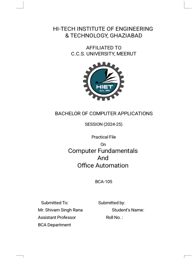 BCA Practical File: Computer Fundamentals | PDF