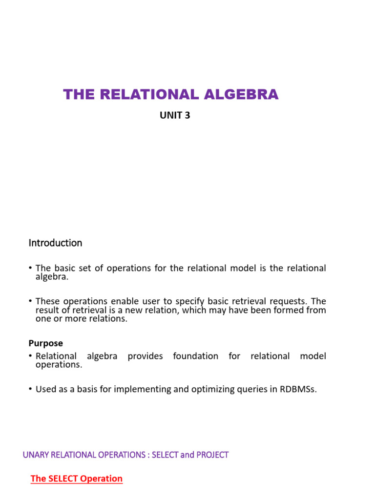 CH-3 Dbms-The Relational Algebra and Relational Calculus | PDF ...