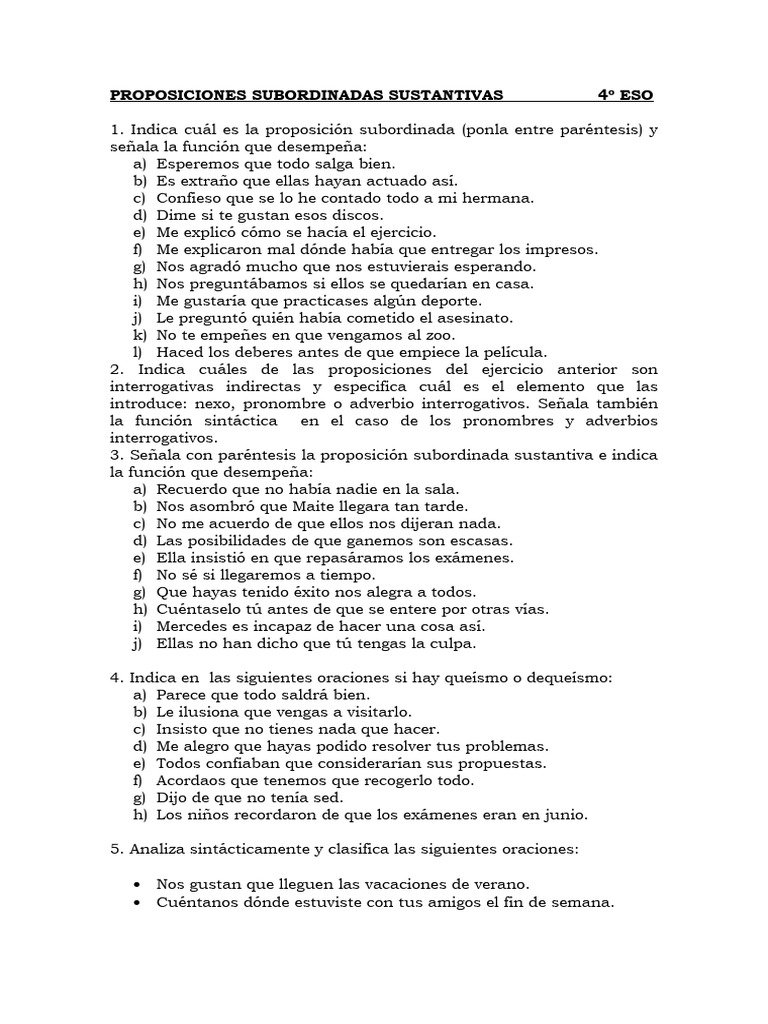 Proposiciones Subordinadas Sustantivas (2) 4 | PDF