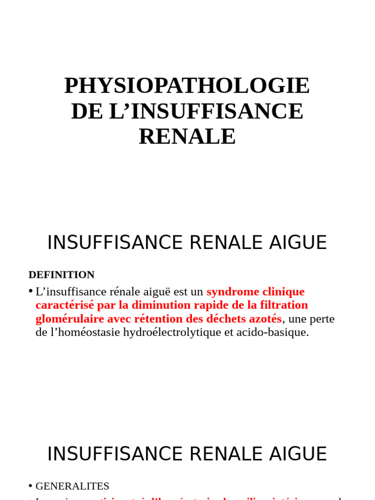 Physiopathologie de L'insuffisance Renale | PDF | Rein | Spécialités ...