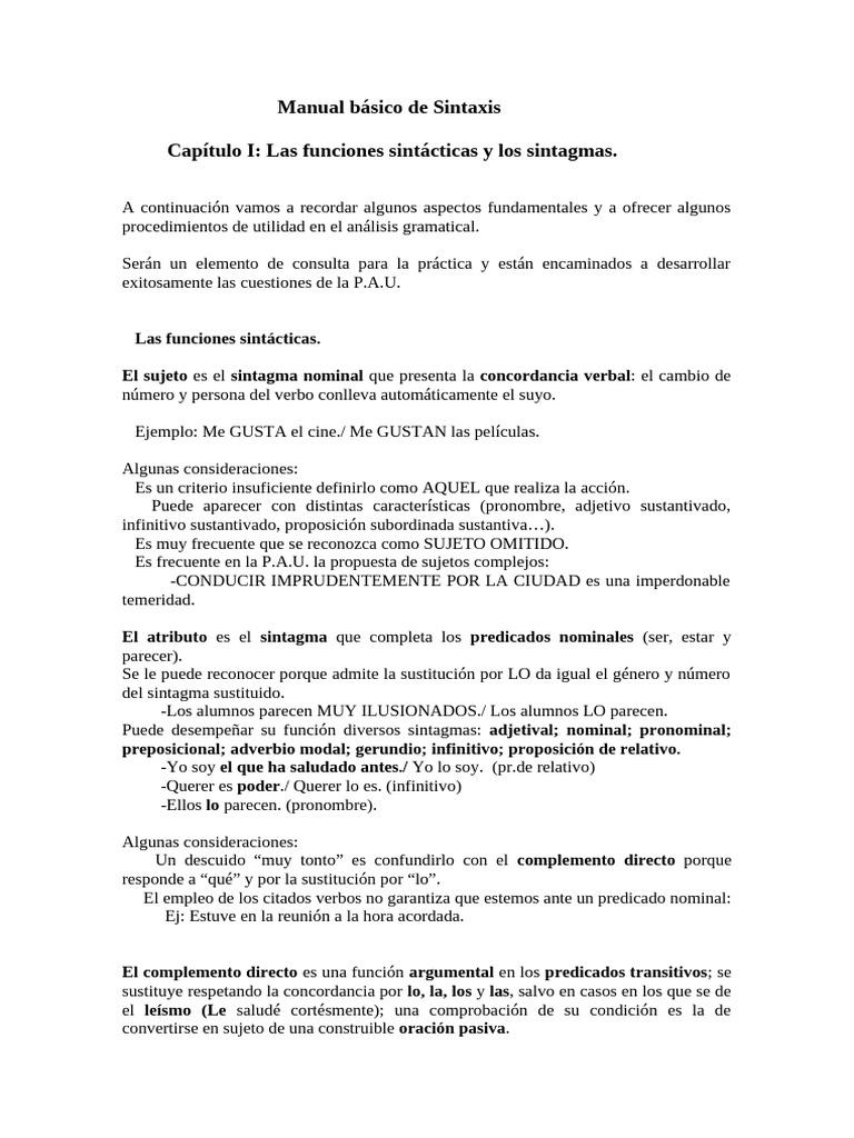 Manual Básico de Sintaxis | PDF | Asunto (gramática) | Verbo
