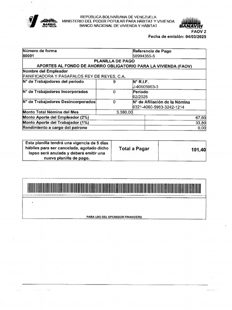 Banavih Febrero Panificadora | PDF