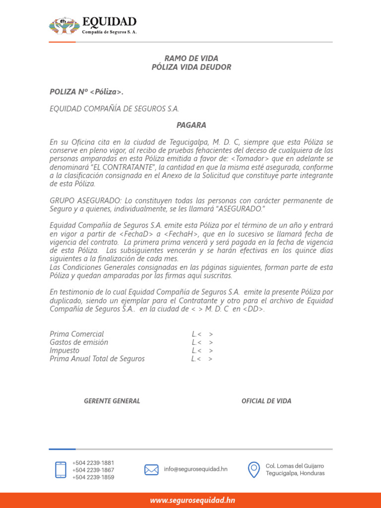 Polizas Vida Deudor | PDF | Póliza de seguros | Seguro