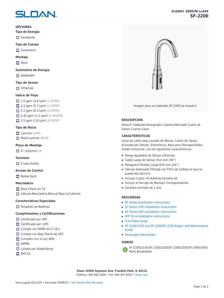 SF-2200 Sloan | PDF