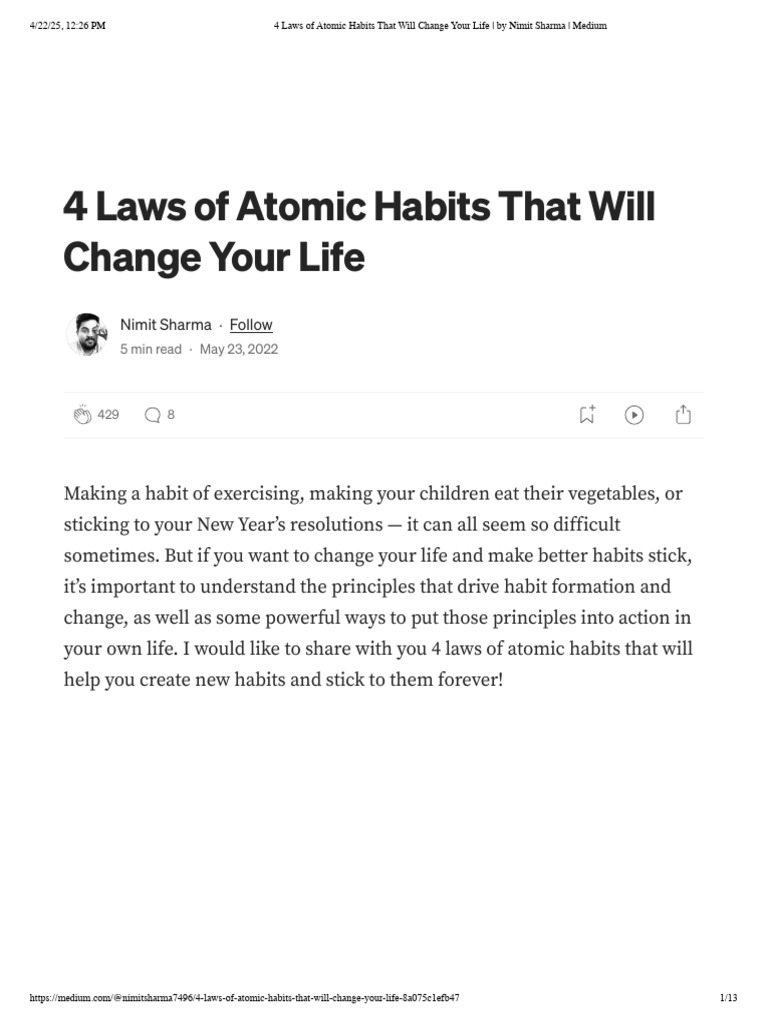 4 Laws of Atomic Habits That Will Change Your Life _ by Nimit Sharma ...