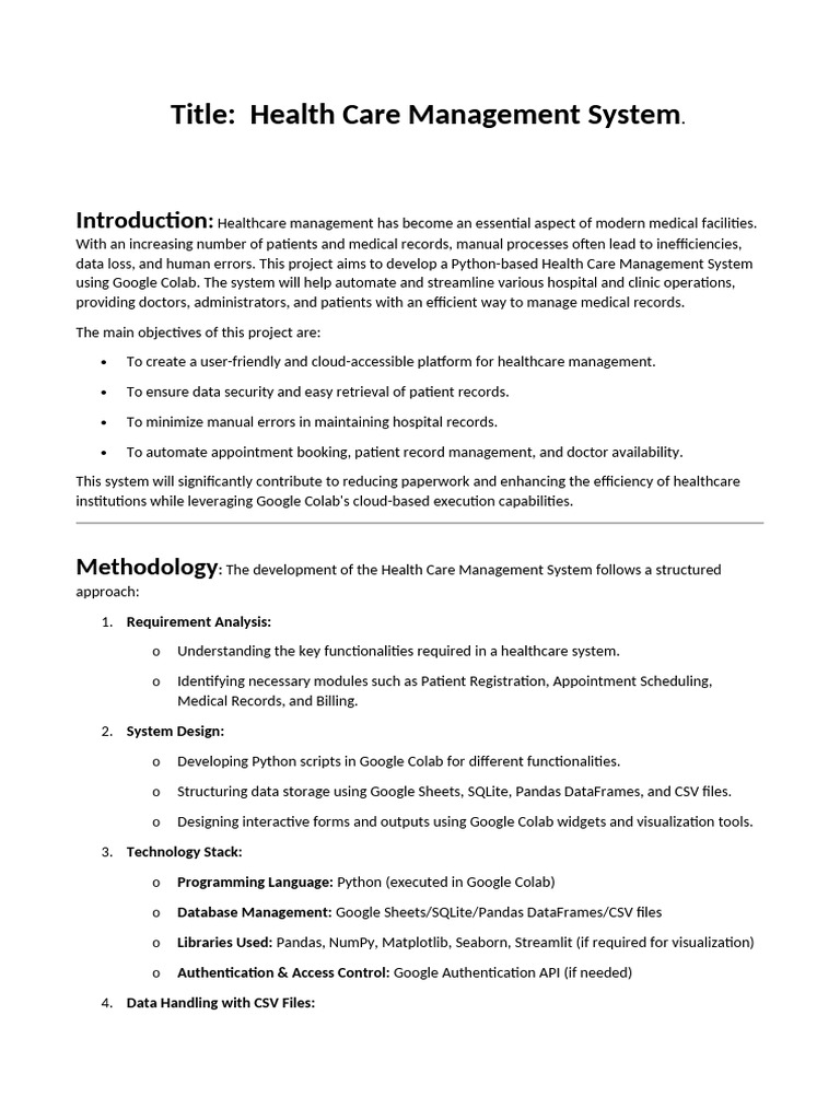 Health Care Synopsis | PDF | Medical Record | Health Care