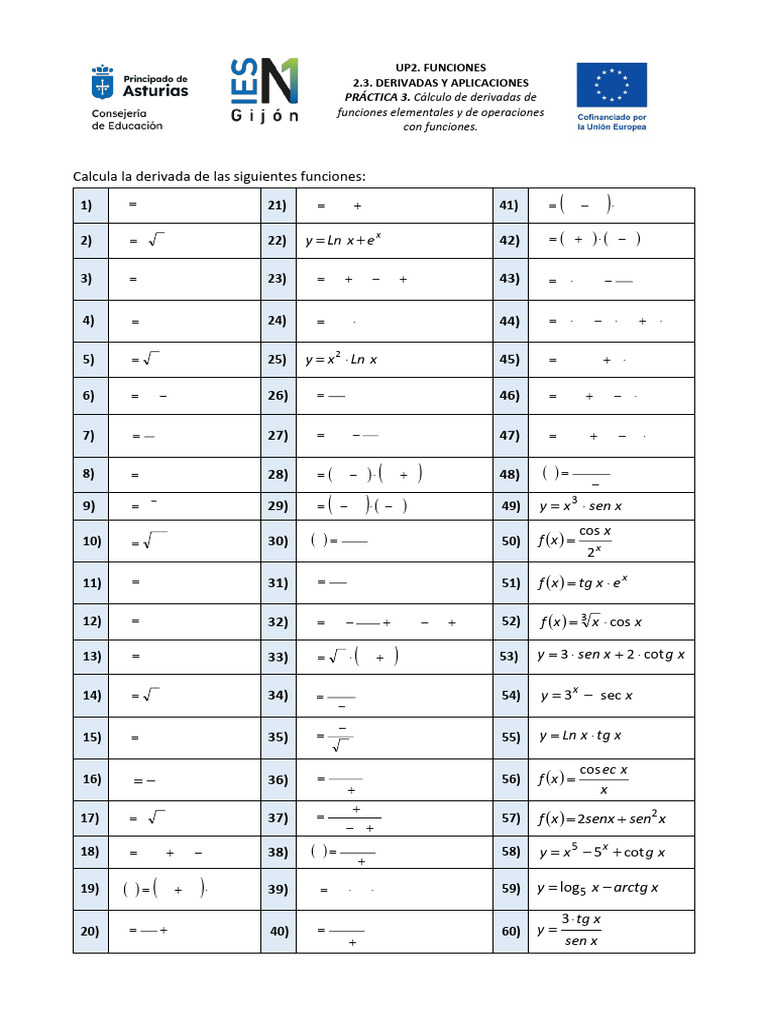 PRÁCTICA 3. Cálculo de Derivadas de Funciones Elementales y Operaciones ...