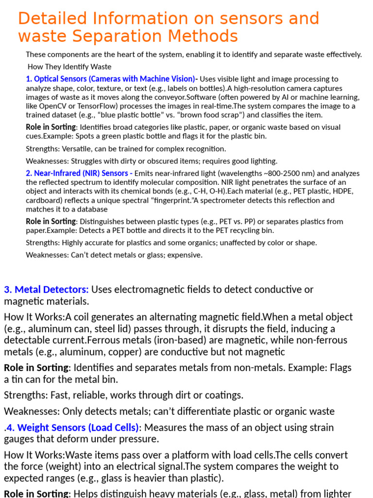 Sensors and Waste Sorting | PDF | Infrared | Metals