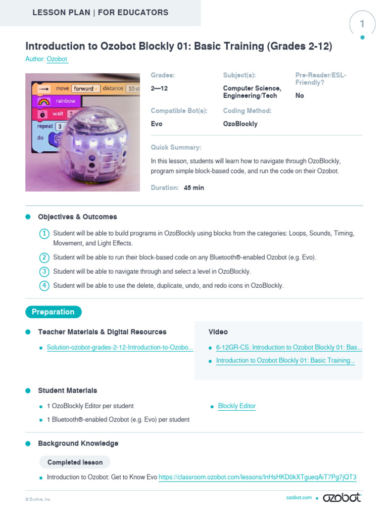 Introduction To Ozobot Blockly 01: Basic Training (Grades 2-12) | PDF | Control Flow | Computer ...