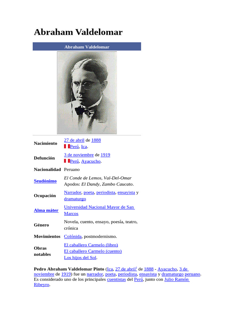 Abraham Valdelomar: Vida y Obras | PDF