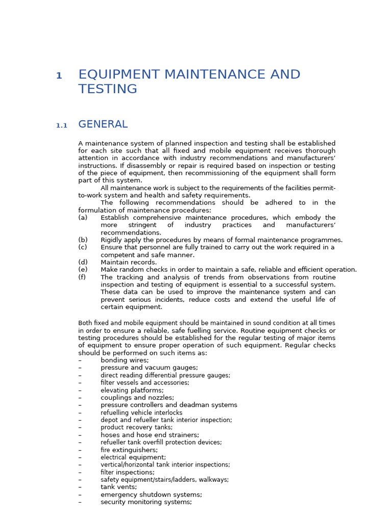 Equipment Maintenance and Testing | PDF | Mechanical Engineering