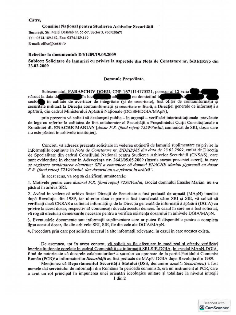 Solicitare CNSAS - Marian Enache | PDF