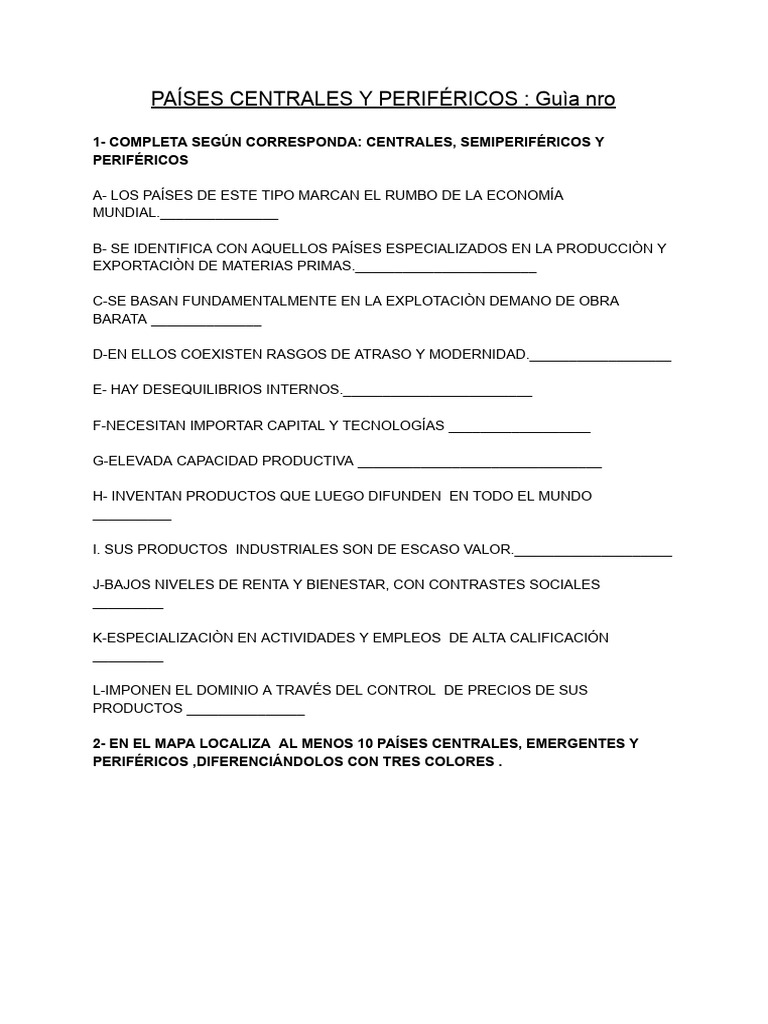 Países Centrales y Periféricos: Guía Completa | PDF