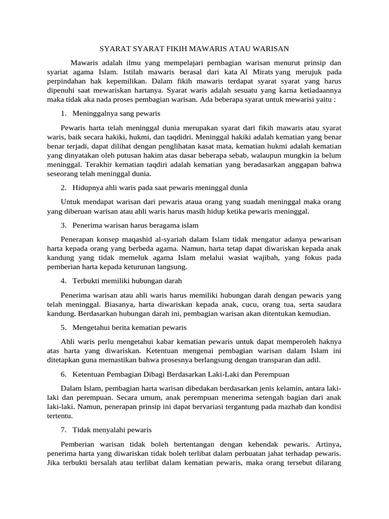 Syarat Mendapatkan Warisan dalam Islam | PDF
