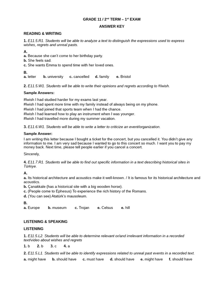 Grade 11 Term 2 Exam 1 Answer Key | PDF | Machu Picchu | Inca Empire