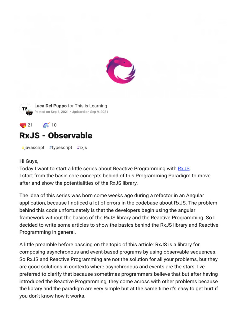 RXJS - Getting Started Series PDF | PDF | Computer Programming | Subscription Business Model