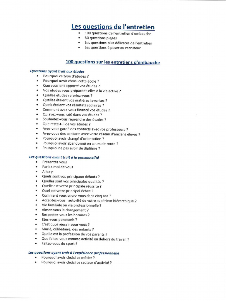 Questions de L-Entretien | PDF