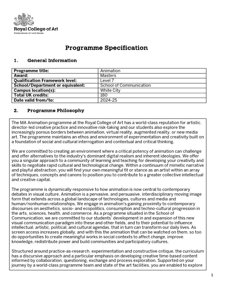 Ma Animation Programme Specification 2024 25 | PDF | Educational ...