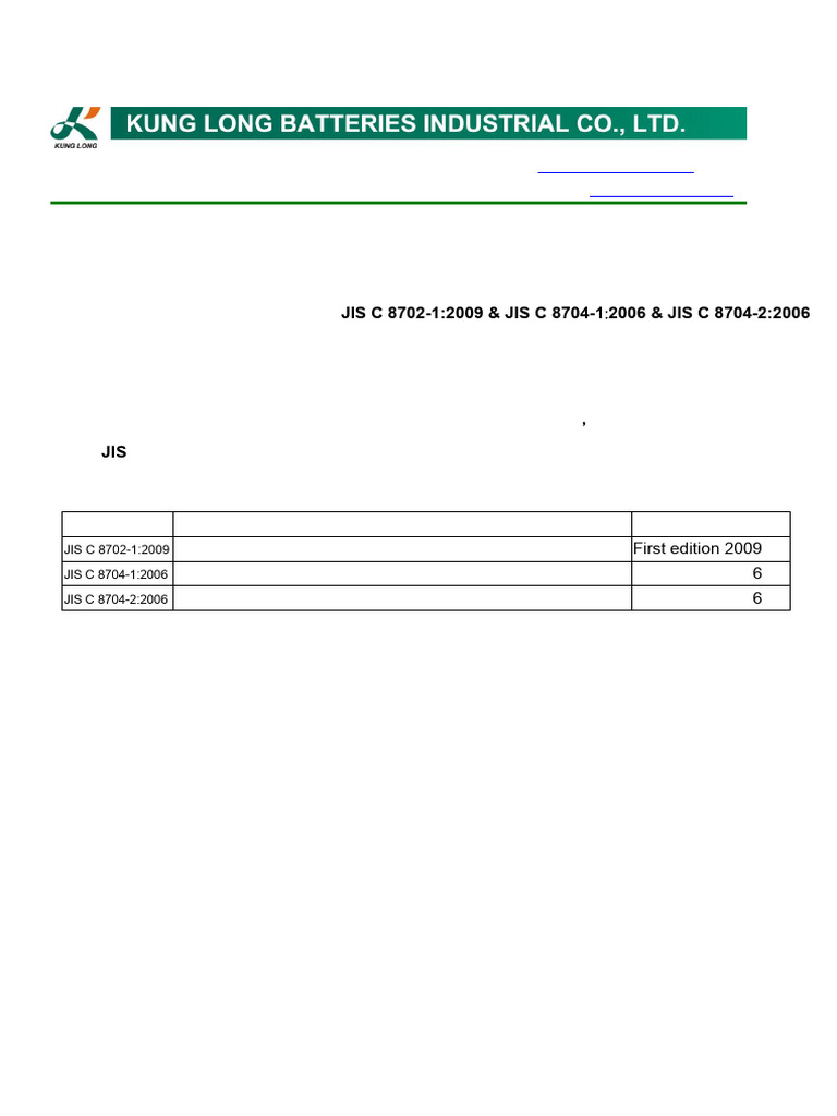 JIS Compliance Certificate for Batteries | PDF
